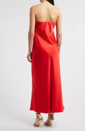 WAYF Madelyn Strapless Satin Dress