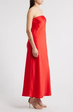 WAYF Madelyn Strapless Satin Dress