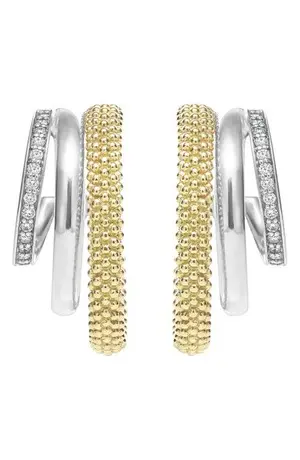 Lagos Caviar Lux Pavé Diamond Hoop Earrings - Two-tone
