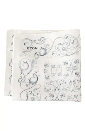 Eton Floral Motif Silk Pocket Square - Light Blue