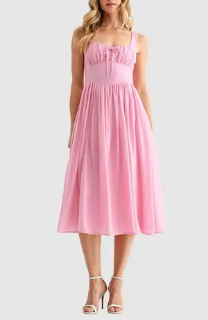 ALL IN FAVOR Set-in Waist Midi Dress - Pink