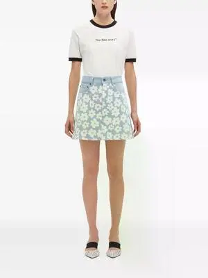 MSGM Floral-print Denim Skirt