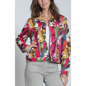 APNY Print Denim Trucker Jacket - Hibiscus Multi
