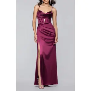 BLONDIE NITES Drape Corset Gown - Burgundy