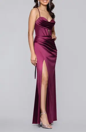 BLONDIE NITES Drape Corset Gown - Burgundy