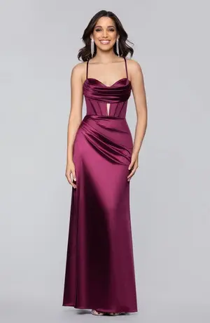 BLONDIE NITES Drape Corset Gown - Burgundy