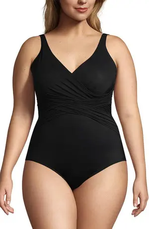 LANDS' END Dd-cup Slender Tummy Control Wrap One-piece Swimsuit - Black