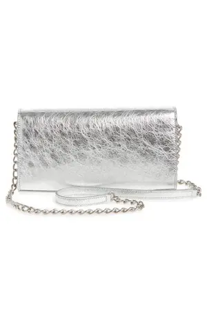 Balenciaga Le City Metallic Leather Wallet On A Chain - 8122 Silver