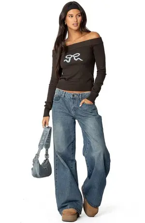 EDIKTED Off-the-shoulder Bow Top - Dark-gray