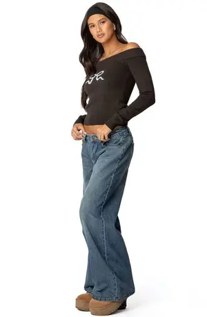 EDIKTED Off-the-shoulder Bow Top - Dark-gray
