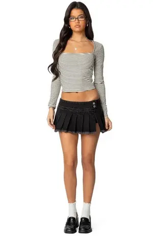 EDIKTED Gabriela Pleated Denim Skort