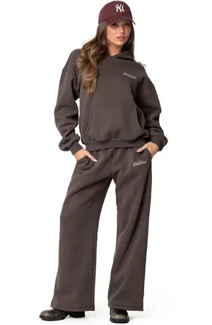 EDIKTED Logo Wide Leg Sweatpants - Dark-gray
