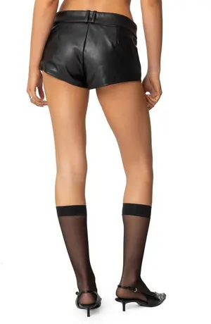 EDIKTED Alba Faux Leather Belted Shorts - Black