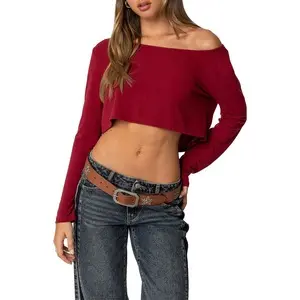 EDIKTED One-shoulder Long Sleeve Top - Burgundy