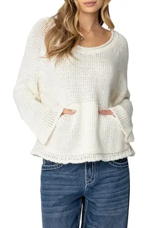EDIKTED Open Stitch Kangaroo Pocket Sweater
