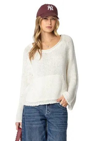 EDIKTED Open Stitch Kangaroo Pocket Sweater