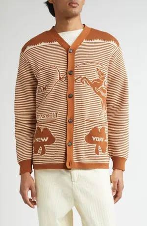BODE Buckaroo Striped Cotton Cardigan - Brown/ Cream