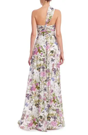 Badgley Mischka Floral One-shoulder Gown