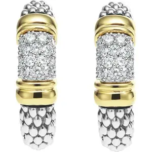 Lagos Signature Caviar Pavé Diamond J Hoop Earrings - Two-tone