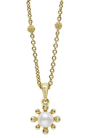 Lagos 18k Cultured Pearl And Diamond Pendant Necklace