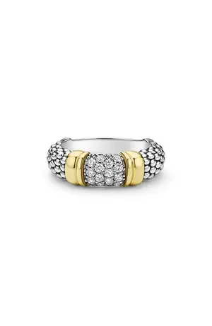 Lagos Signature Caviar Pavé Diamond Ring - Two-tone