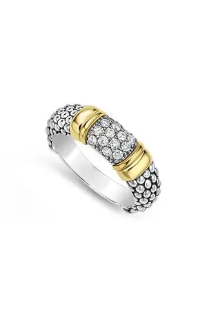 Lagos Signature Caviar Pavé Diamond Band Ring - Two-tone