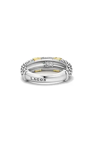 Lagos Signature Caviar Pavé Diamond Band Ring - Two-tone