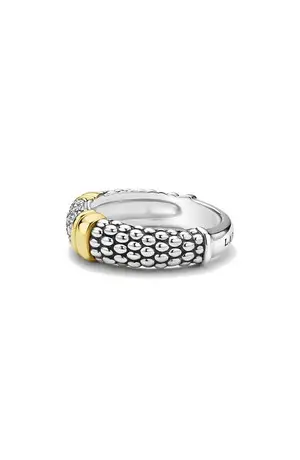 Lagos Signature Caviar Pavé Diamond Band Ring - Two-tone