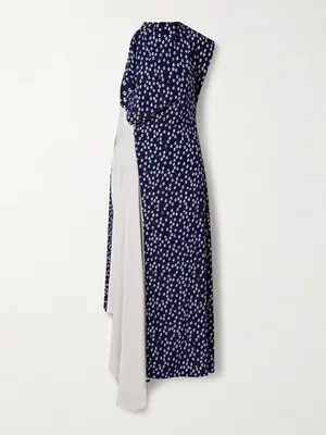 Proenza Schouler Devyn Asymmetric Draped Floral-print Poplin Maxi Dress - Blue