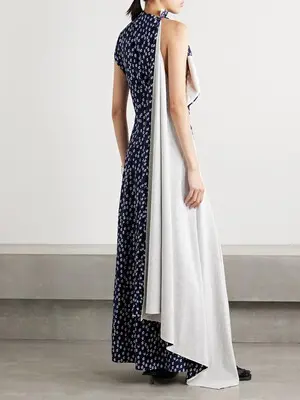 Proenza Schouler Devyn Asymmetric Draped Floral-print Poplin Maxi Dress - Blue