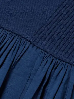 LA LIGNE Stretch-knit And Gathered Linen-blend Midi Dress - Blue