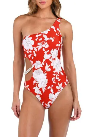 L'Agence Ava Ikebana One-shoulder One-piece Swimsuit - Rouge