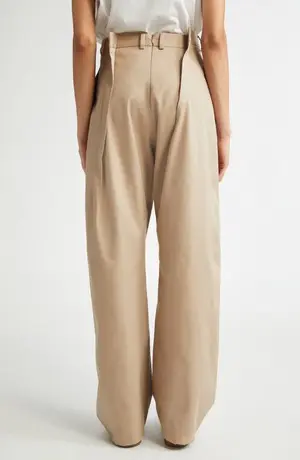 MAISON MARGIELA Pleated Cotton Gabardine Straight Leg Trousers - Sand
