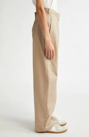 MAISON MARGIELA Pleated Cotton Gabardine Straight Leg Trousers - Sand