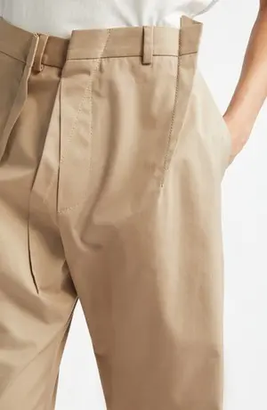 MAISON MARGIELA Pleated Cotton Gabardine Straight Leg Trousers - Sand