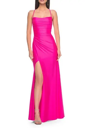 La Femme Ruched Jersey Gown