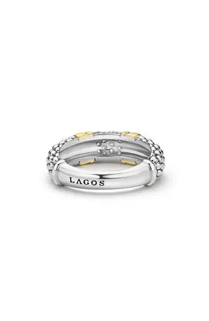 Lagos Signature Caviar Pavé Diamond Band Ring - Two-tone