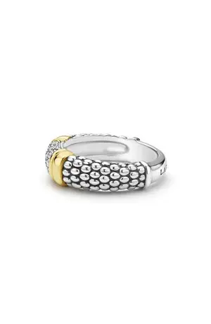 Lagos Signature Caviar Pavé Diamond Band Ring - Two-tone
