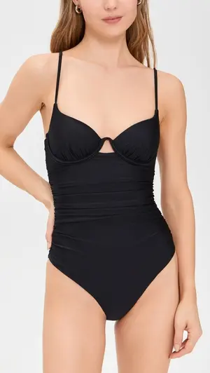 Simkhai Laine Draped Satin Swimwear Swimsuit - Black