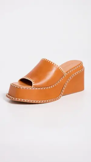 Farm Rio Leather Wedge Mule Sandals