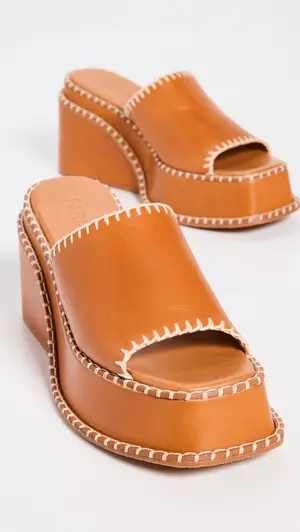 Farm Rio Leather Wedge Mule Sandals