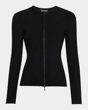 Emporio Armani Emporio Armani Zip-Front Ottoman Knit Jacket - Black