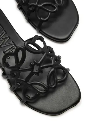 Loewe Anagram Petal Leather Sliders - Black