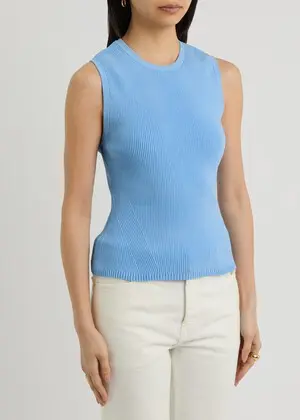 Veronica Beard Sid Ribbed-knit Tank - Blue