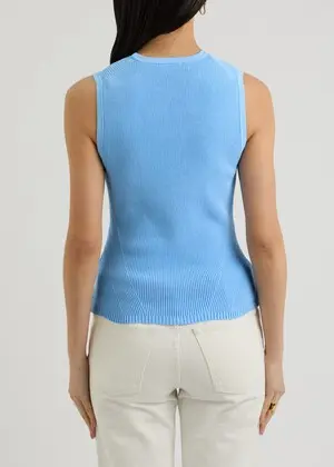 Veronica Beard Sid Ribbed-knit Tank - Blue