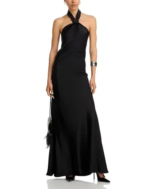 Aqua Knot Halter Gown - Black