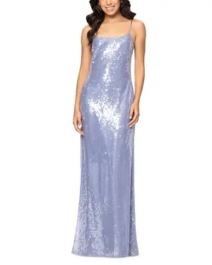 Aqua Sequined Evening Dresses