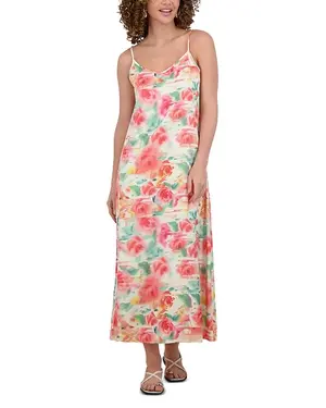 POINT Satin A-line Slip Dress - Brushed Floral
