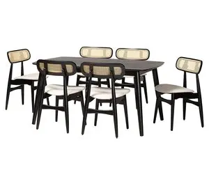 BAXTON STUDIO Tarana Cream Fabric And Wood 7-pi Ece Dining Set - One-color