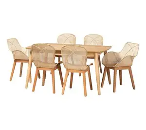 BALI & PARI Emmali Brown Wood And Rattan 7-piec E Dining Set - One-color